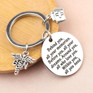 FEELMEM BSN Keychain BSN Bachelor of Science Nursing Gifts Behind You All Memories Before You All Your Dream BSN Graduation Gift for Women (BSN Keychain)