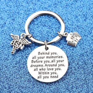 FEELMEM BSN Keychain BSN Bachelor of Science Nursing Gifts Behind You All Memories Before You All Your Dream BSN Graduation Gift for Women (BSN Keychain)