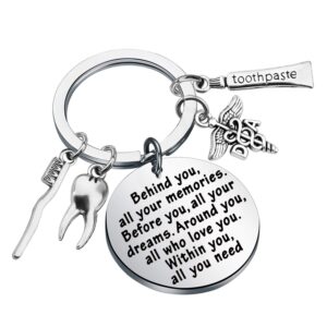 feelmem dental assistant keychain future dentist gift da graduation gift behind you all memories before you all your dream inspirational gift for her (assistant keychain)