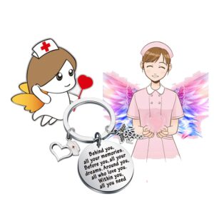 FEELMEM Registered Nurse Jewelry RN Keychain RN Gift RN Nurse Nursing Graduation Gift Behind You All Your Memories RN Jewelry