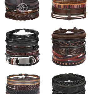 Florideco 30PCS Braided Leather Bracelets for Men Women Wrap Wood Beads Bracelet Woven Ethnic Tribal Rope Wristbands Bracelets Set Adjustable