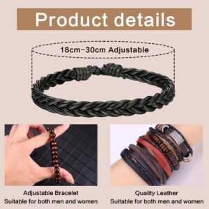 Florideco 30PCS Braided Leather Bracelets for Men Women Wrap Wood Beads Bracelet Woven Ethnic Tribal Rope Wristbands Bracelets Set Adjustable