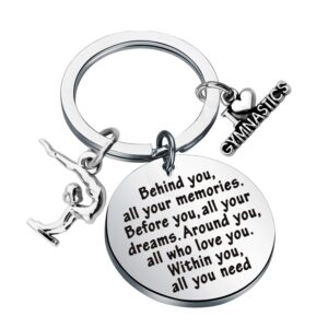 feelmem future gymnast jewelry behind you all memories before you all your dream keychain gymnastics gift gymnastic teams gymnastic coaches gift (gymnastics keychain)