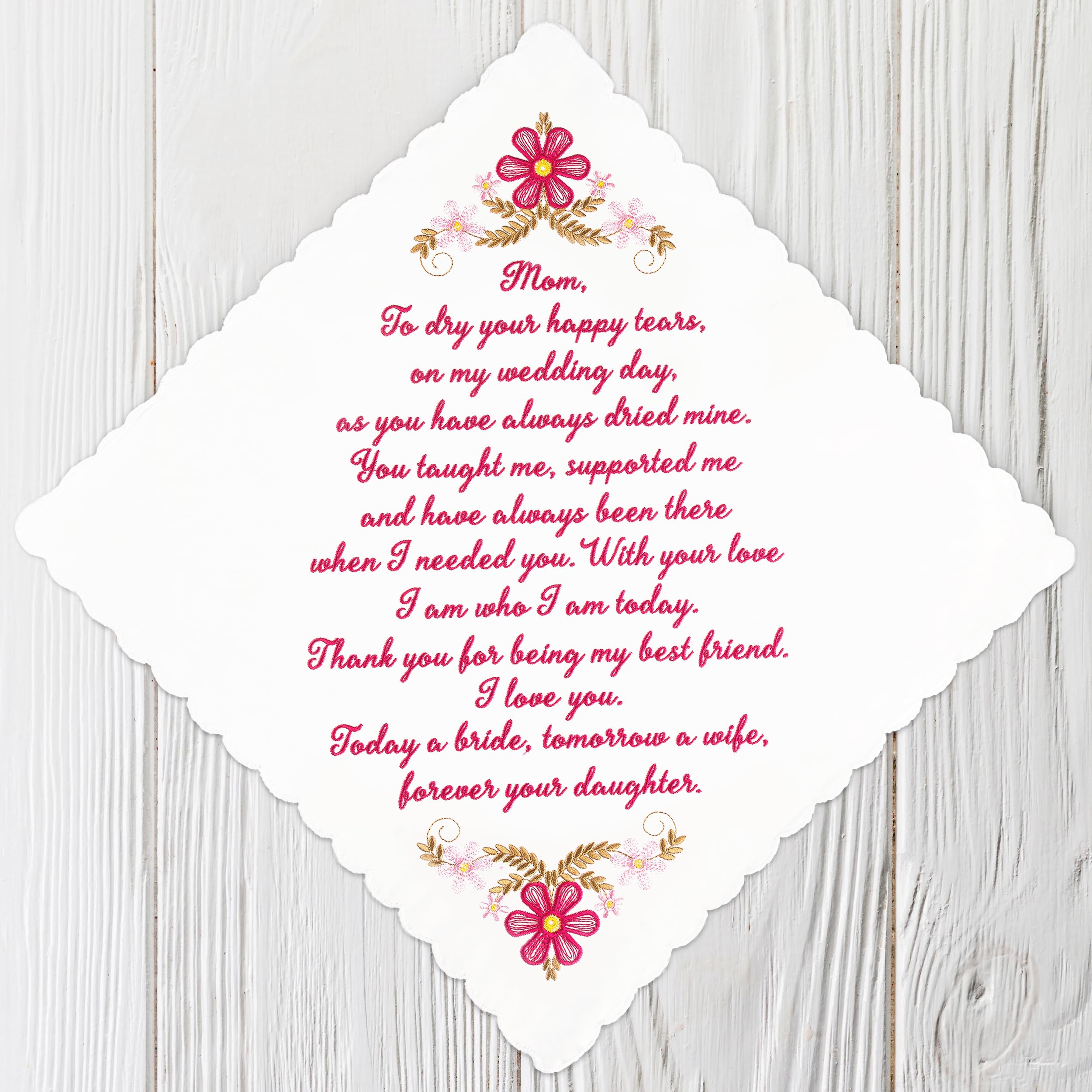 Mom Wedding Embroidered Handkerchief, Mother of the Bride Gifts for Daughter on Wedding Day, Something Old Something New Something Borrowed Something Blue Gift for Bride on Wedding Day Essentials