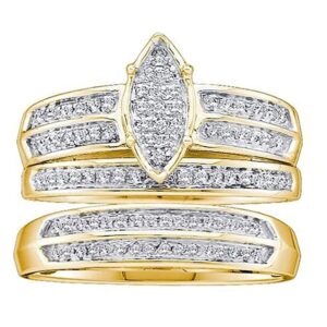 dazzlingrock collection 0.25 carat round white diamond marquise trio ring set in 14k yellow gold, women size 5.5 and men size 12.5