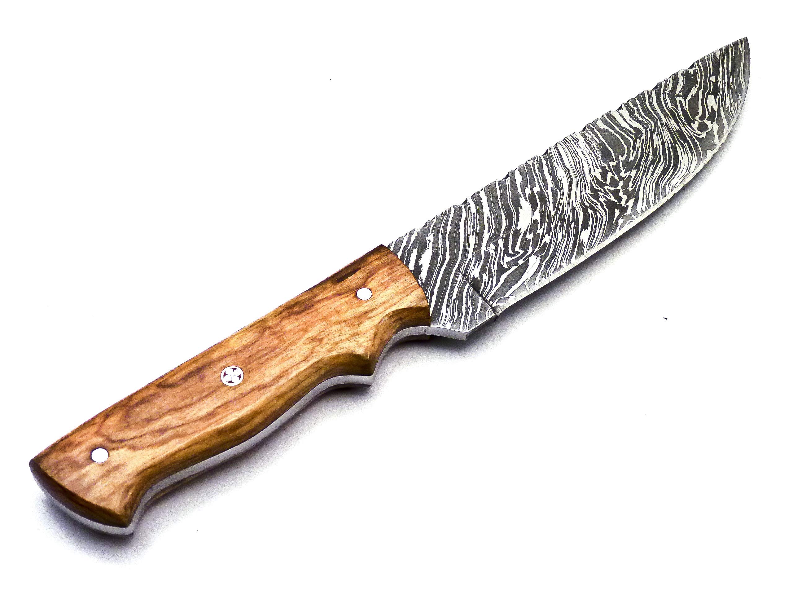 Nooraki REG-48 Hunting/Skinner Damascus Steel Handmade Knife 11 Inches Full Tang with Leather Sheath, Olive Wood