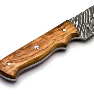 Nooraki REG-48 Hunting/Skinner Damascus Steel Handmade Knife 11 Inches Full Tang with Leather Sheath, Olive Wood