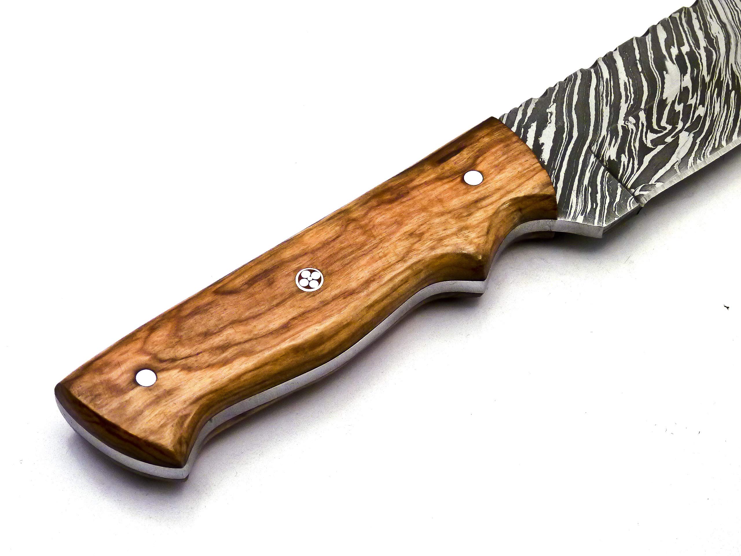 Nooraki REG-48 Hunting/Skinner Damascus Steel Handmade Knife 11 Inches Full Tang with Leather Sheath, Olive Wood