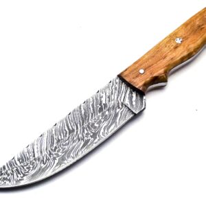 Nooraki REG-48 Hunting/Skinner Damascus Steel Handmade Knife 11 Inches Full Tang with Leather Sheath, Olive Wood