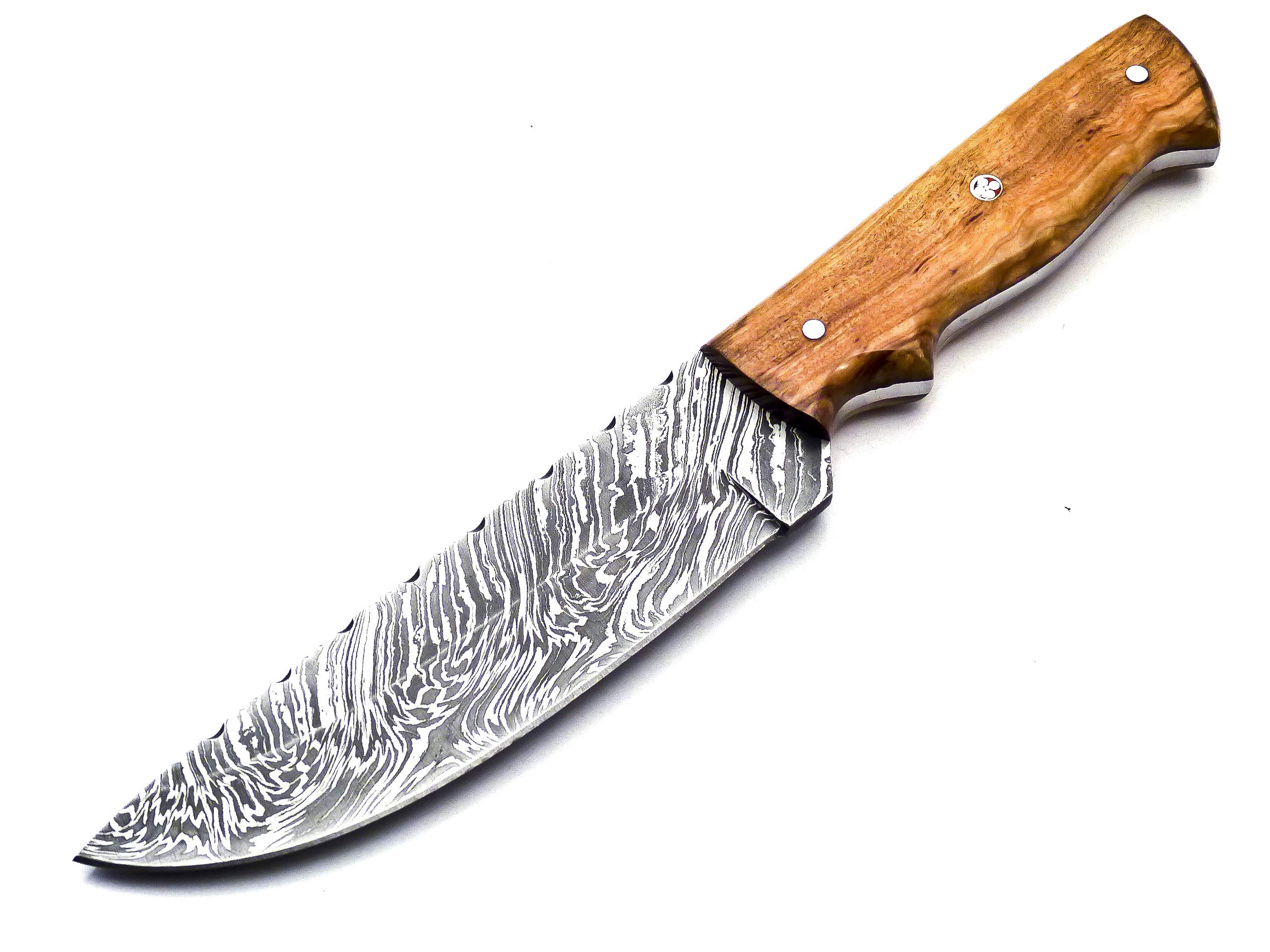 Nooraki REG-48 Hunting/Skinner Damascus Steel Handmade Knife 11 Inches Full Tang with Leather Sheath, Olive Wood