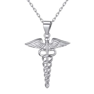 nofade silver caduceus symbol of medicine necklace 925 sterling silver pendant necklace for doctor or nurse perfect holiday gift jewelry gift