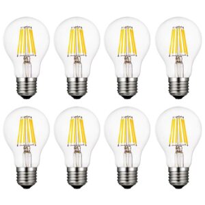 a19 led bulbs 60w equivalent dimmable, 4000k daylight edison bulbs, 6w vintage led filament light bulbs e26 medium base clear glass decorative light for home, office, cafe, 8 pack