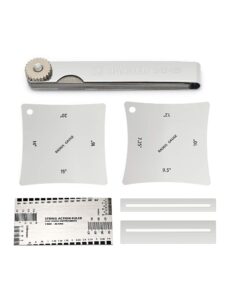 holmer guitar luthier tools with 15 blades feeler gauge metric, string action gauge ruler, fingerboard fretboard radius gauge measuring tool, 2 fingerboard guard protectors. (chrome)