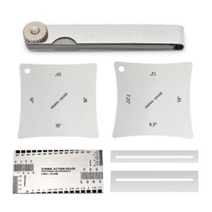 Holmer Guitar Luthier Tools with 15 Blades Feeler Gauge Metric, String Action Gauge Ruler, Fingerboard Fretboard Radius Gauge Measuring Tool, 2 Fingerboard Guard Protectors. (Chrome)