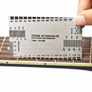 Holmer Guitar Luthier Tools with 15 Blades Feeler Gauge Metric, String Action Gauge Ruler, Fingerboard Fretboard Radius Gauge Measuring Tool, 2 Fingerboard Guard Protectors. (Chrome)