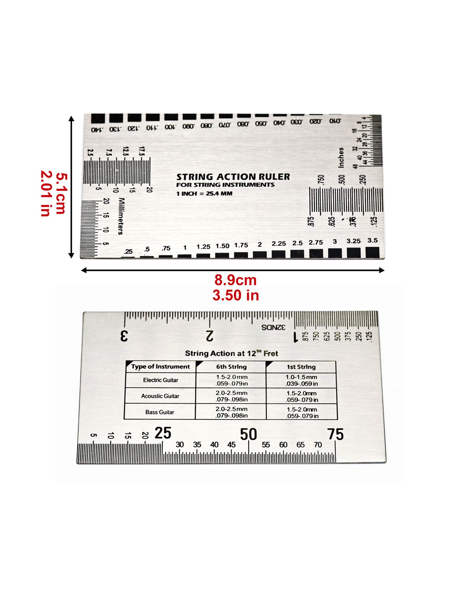 Holmer Guitar Luthier Tools with 15 Blades Feeler Gauge Metric, String Action Gauge Ruler, Fingerboard Fretboard Radius Gauge Measuring Tool, 2 Fingerboard Guard Protectors. (Chrome)