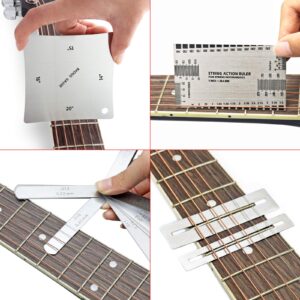 Holmer Guitar Luthier Tools with 15 Blades Feeler Gauge Metric, String Action Gauge Ruler, Fingerboard Fretboard Radius Gauge Measuring Tool, 2 Fingerboard Guard Protectors. (Chrome)