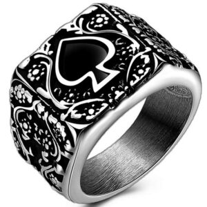 retro vintage stainless steel black ace spade poker gambling biker cocktail party ring (black, 10)