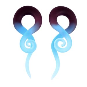 qmcandy 2pcs glass spiral tapers plugs twist stretchers earrings stretching piercings jewelry gauges 0g, blue purple