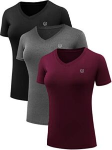 neleus women's 3 pack v neck compression running shirt workout clothes,8016,black/grey/burgundy,medium