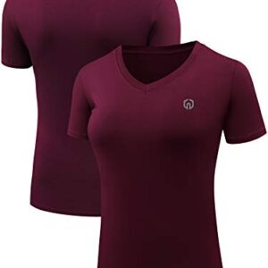 NELEUS Women's 3 Pack V Neck Compression Running Shirt Workout Clothes,8016,Black/Grey/Burgundy,Medium