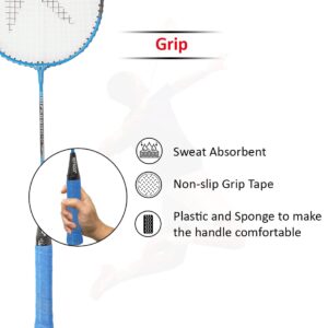 HIPKOO Sports Aluminum Badminton Complete Racquets Set | 4 Wide Body Rackets and 10 Shuttlecocks | Ideal for Beginner and Recreational | Lightweight & Sturdy (Blue & Red, Set of 4)