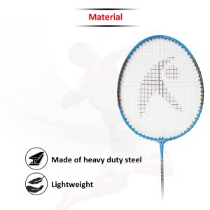 HIPKOO Sports Aluminum Badminton Complete Racquets Set | 4 Wide Body Rackets and 10 Shuttlecocks | Ideal for Beginner and Recreational | Lightweight & Sturdy (Blue & Red, Set of 4)