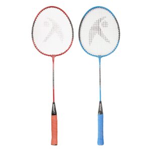 HIPKOO Sports Aluminum Badminton Complete Racquets Set | 4 Wide Body Rackets and 10 Shuttlecocks | Ideal for Beginner and Recreational | Lightweight & Sturdy (Blue & Red, Set of 4)