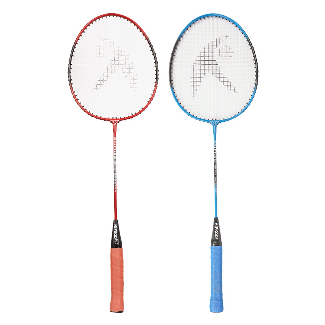 HIPKOO Sports Aluminum Badminton Complete Racquets Set | 4 Wide Body Rackets and 10 Shuttlecocks | Ideal for Beginner and Recreational | Lightweight & Sturdy (Blue & Red, Set of 4)