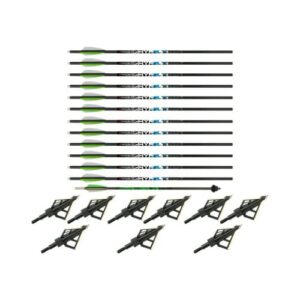 killer instinct crossbows hypr lite 20 inch crossbow bolts (12-pack) with decocking bolt and fixed-blade steel tip 100-grain hunting broadheads (9-pack) (6 items)