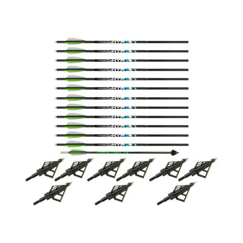 Killer Instinct Crossbows Hypr Lite 20 inch Crossbow Bolts (12-Pack) with Decocking Bolt and Fixed-Blade Steel Tip 100-Grain Hunting Broadheads (9-Pack) (6 Items)