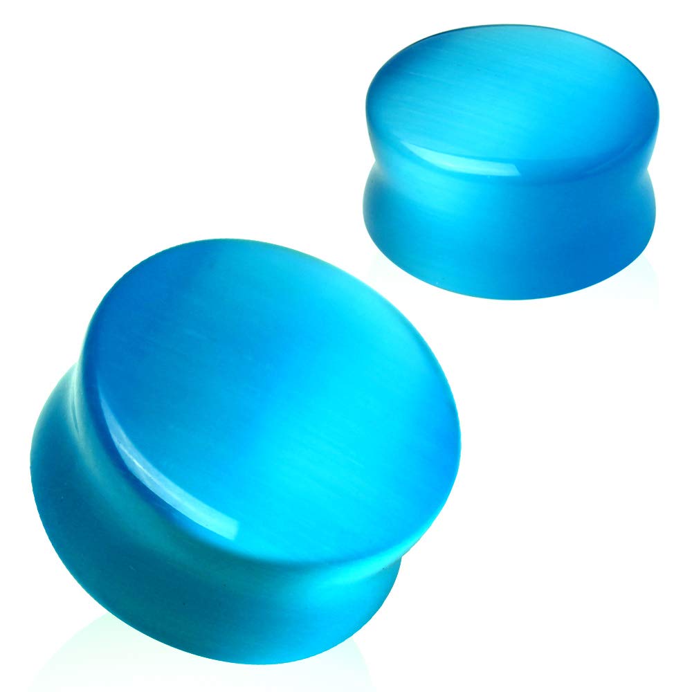 Pierced Owl Natural Aqua Blue Cat's Eye Double Flared Saddle Plugs, Sold as a Pair (19mm (3/4"))