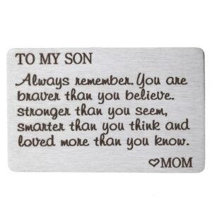 plwelth son engraved wallet card from mom stainless steel men boys teen inspirational message wallet insert card son gift birthday graduation christmas coming of age gift