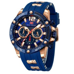 mini focus men watches unique casual wrist watches (chronograph/waterproof/luminous/calendar/24 hours) silicon band fashion watches for men(blue)…