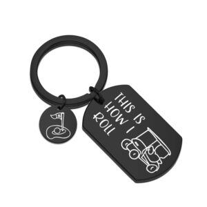 maofaed golfer gift golf keychain this is how i roll keychain gift for golfer golf cart keychain (how i roll black)