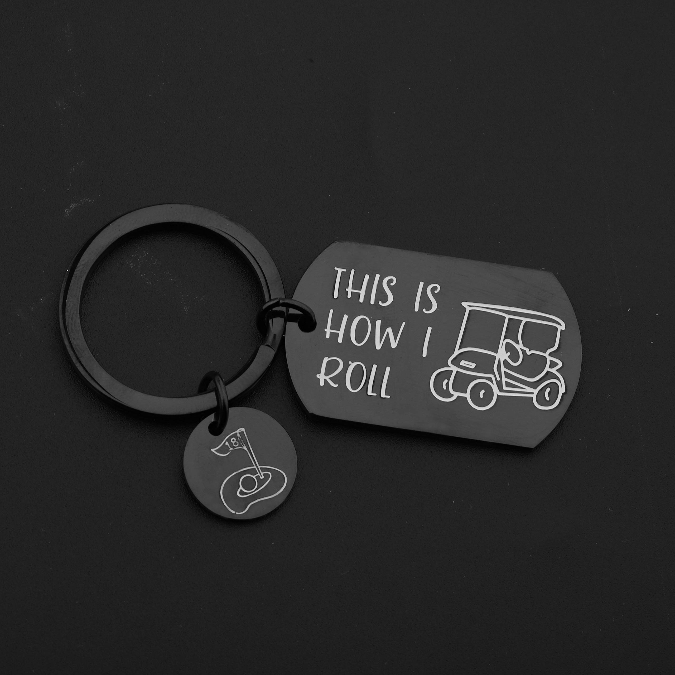 MAOFAED Golfer Gift Golf Keychain This is How I Roll Keychain Gift for Golfer Golf Cart Keychain (how i roll black)