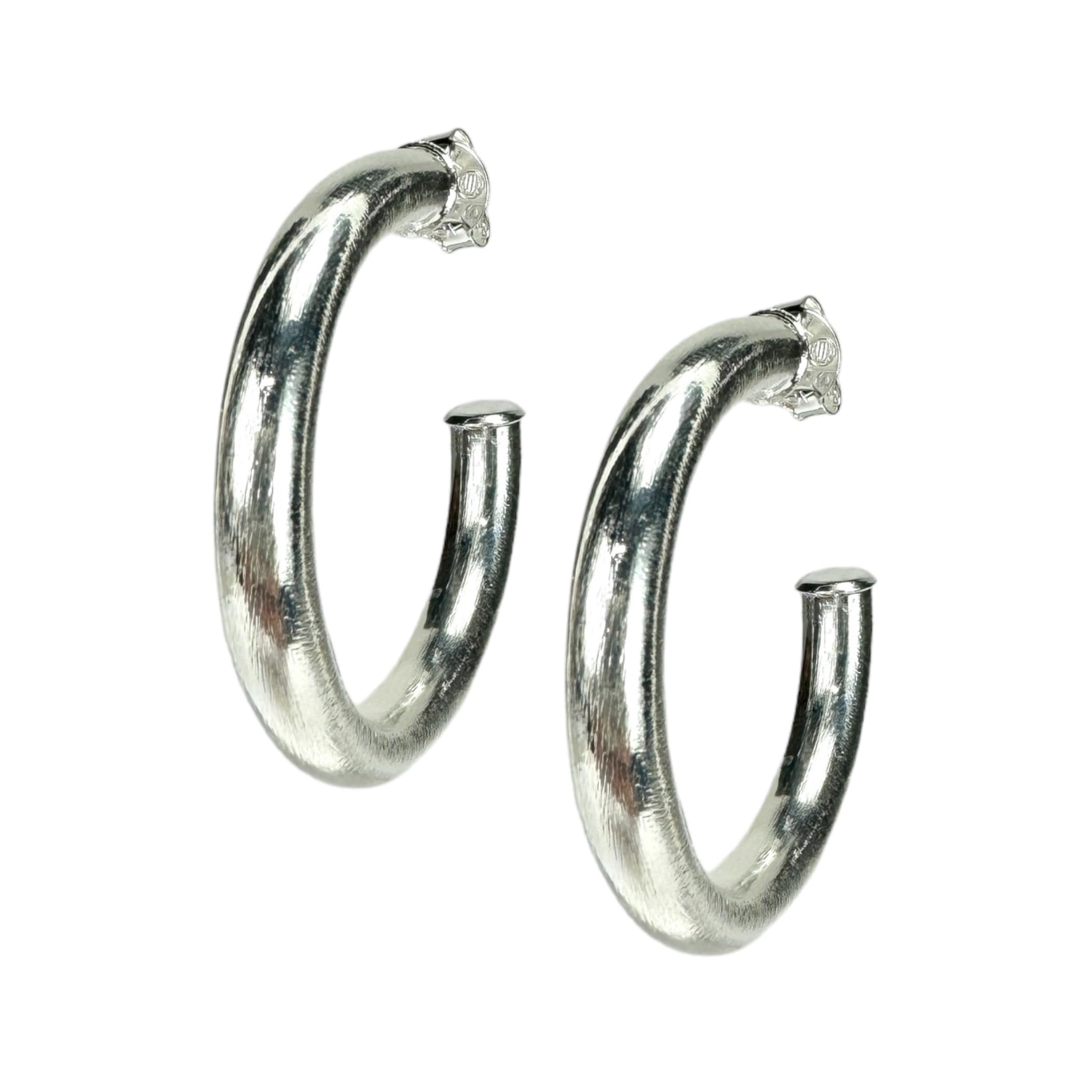 Sheila Fajl Thick Chantal Hoop Earrings in Brushed Silver Plated