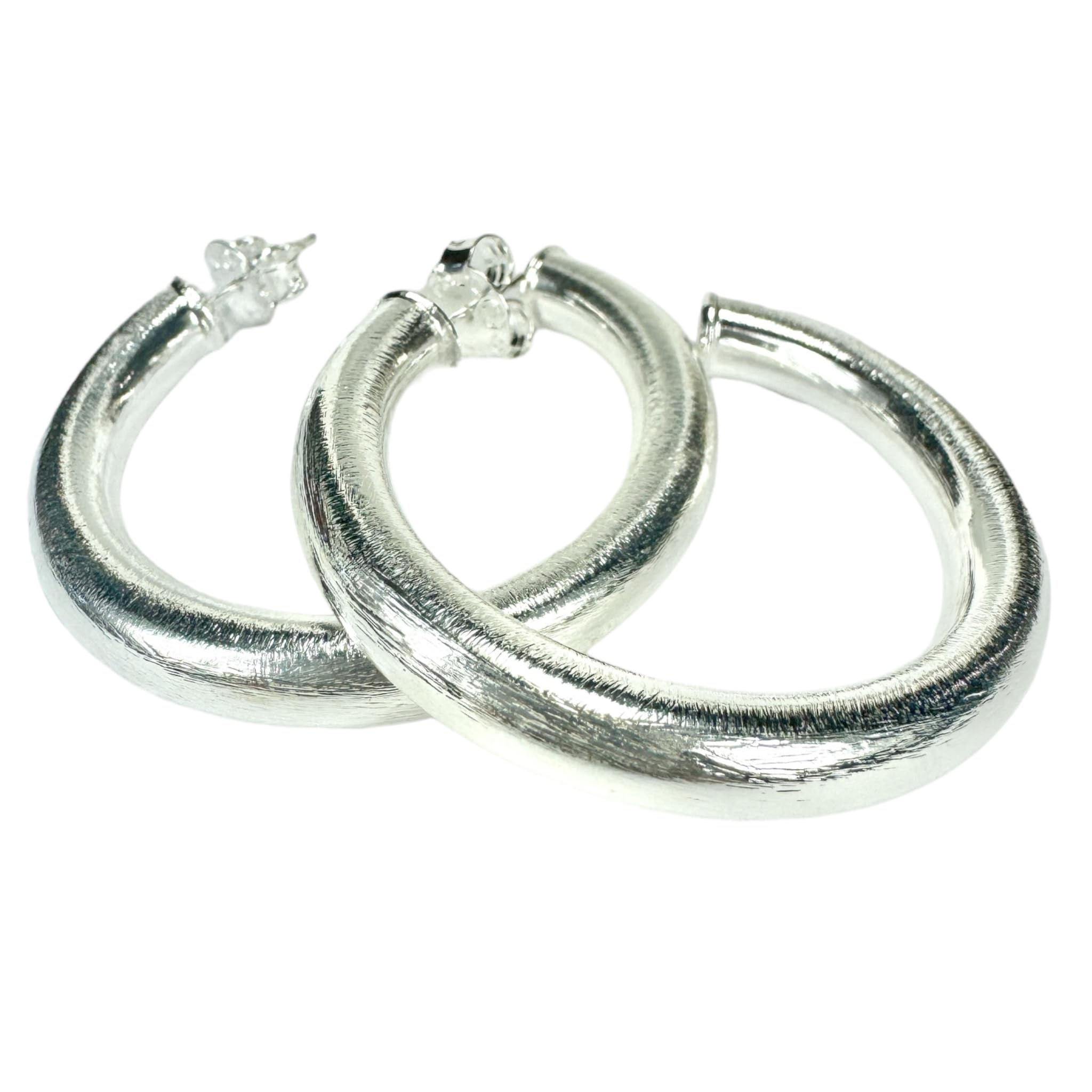 Sheila Fajl Thick Chantal Hoop Earrings in Brushed Silver Plated