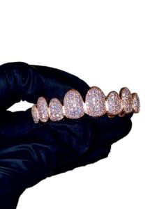 14k rose gold joker pink grillz for mouth top bottom hip hop teeth grills for teeth mouth grillz for mouth top bottom hip hop 8 teeth prong set cz diamonds grills for tooth (top only)