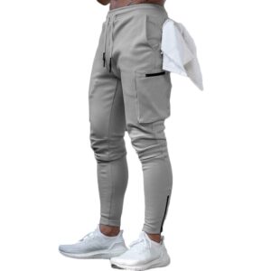 aotorr men's workout sport pants, athletic running jogger track pants casual sweatpants trousers with zipper pockets light gray l#346