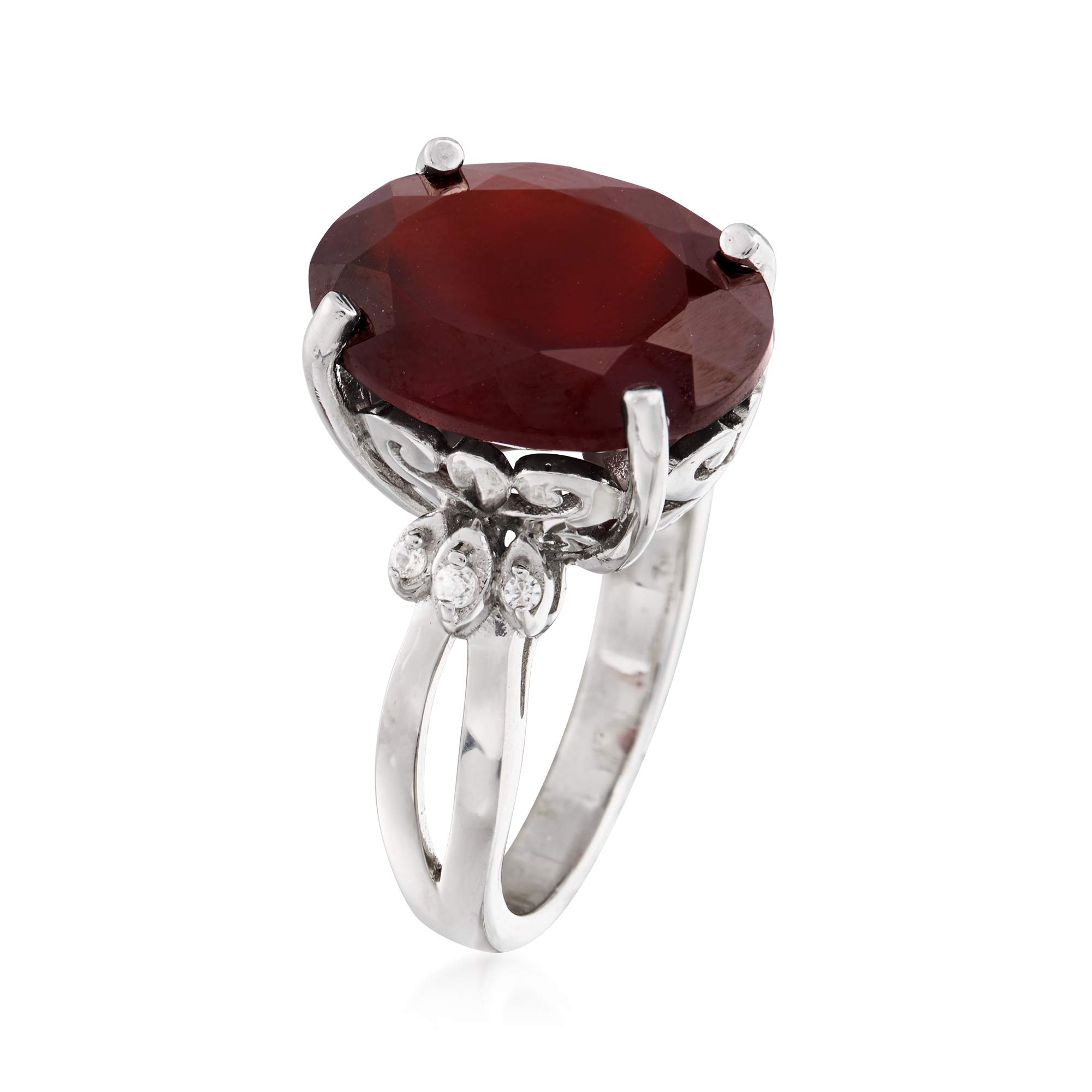 Ross-Simons 11.00 Carat Garnet and .10 ct. t.w. White Topaz Ring in Sterling Silver. Size 7