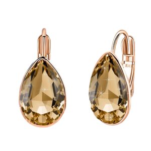 teardrop austrian crystal leverback drop earrings for women 14k rose gold plated hypoallergenic jewelry (light topaz)