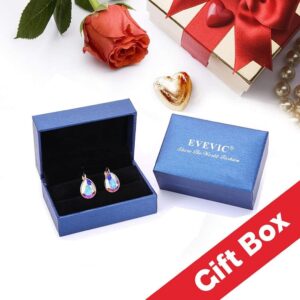 Teardrop Austrian Crystal Leverback Drop Earrings for Women 14K Rose Gold Plated Hypoallergenic Jewelry (Light Topaz)