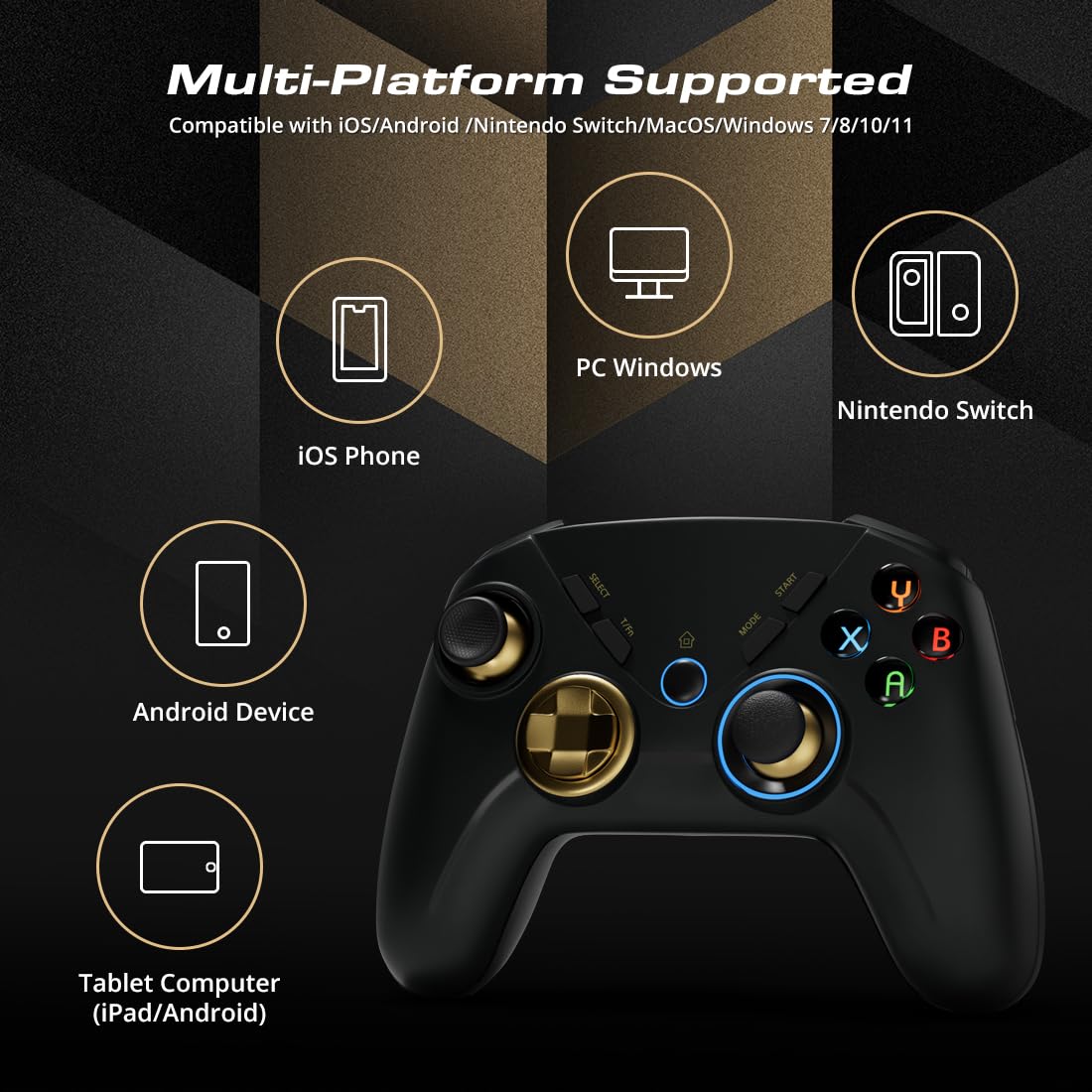 PC Wireless Controller, Bluetooth Gaming Controllers for Windows, Steam, Laptop, Mac, Tablet, iPad, Switch, and Smart TV, with Dual Vibration, 6-Axis Motion, Macro Keys, Turbo Button, LED Backlight