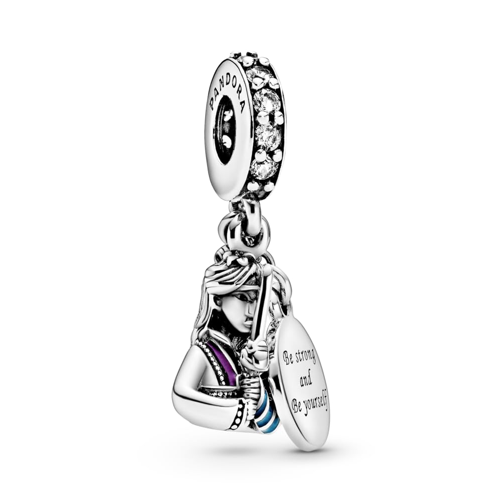 Pandora Disney Mulan sterling silver dangle with clear cubic zirconia, purple and green enamel