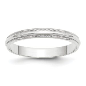 solid 10k white gold 3 mm round milgrain wedding band ring size 8