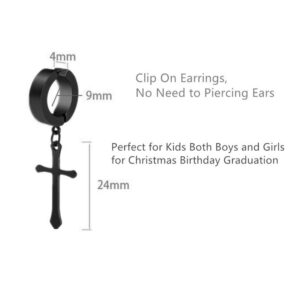 Non-pierced Earrings Set for Men Women Cross Titanium Steel Hoop Dangle Clip On Earring Black