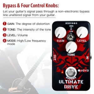 JOYO Overdrive Distortion Pedal Rich Bordering-on-Distortion Overdrive for Electric Guitar Effect - Bypass (Ultimate Drive JF-02)