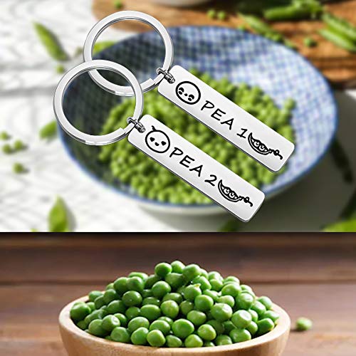 CENWA Pea 1 Pea 2 Set Of Two Twins Keychain Twins Jewelry BFF Gift for Twin Sister/Brother Best Friend (PEA 1 PEA 2 set)