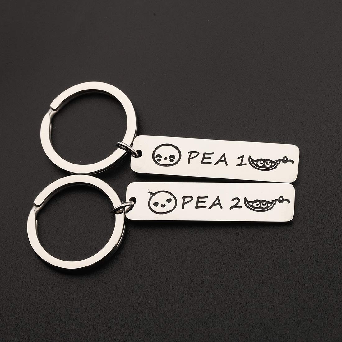 CENWA Pea 1 Pea 2 Set Of Two Twins Keychain Twins Jewelry BFF Gift for Twin Sister/Brother Best Friend (PEA 1 PEA 2 set)